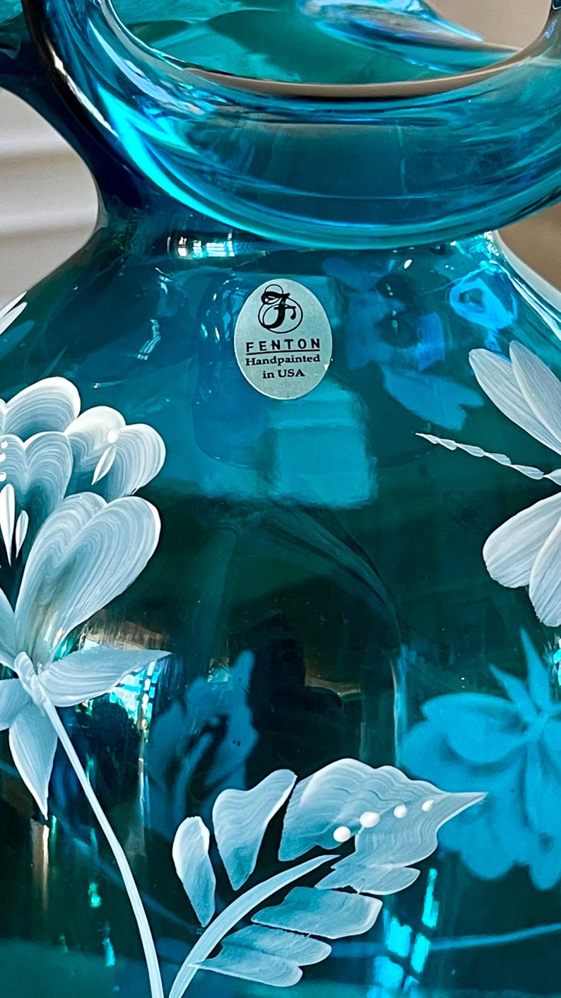 Bill Fenton Memorial Vase 1923-2002; Fenton Art Glass Turquoise Blue ...