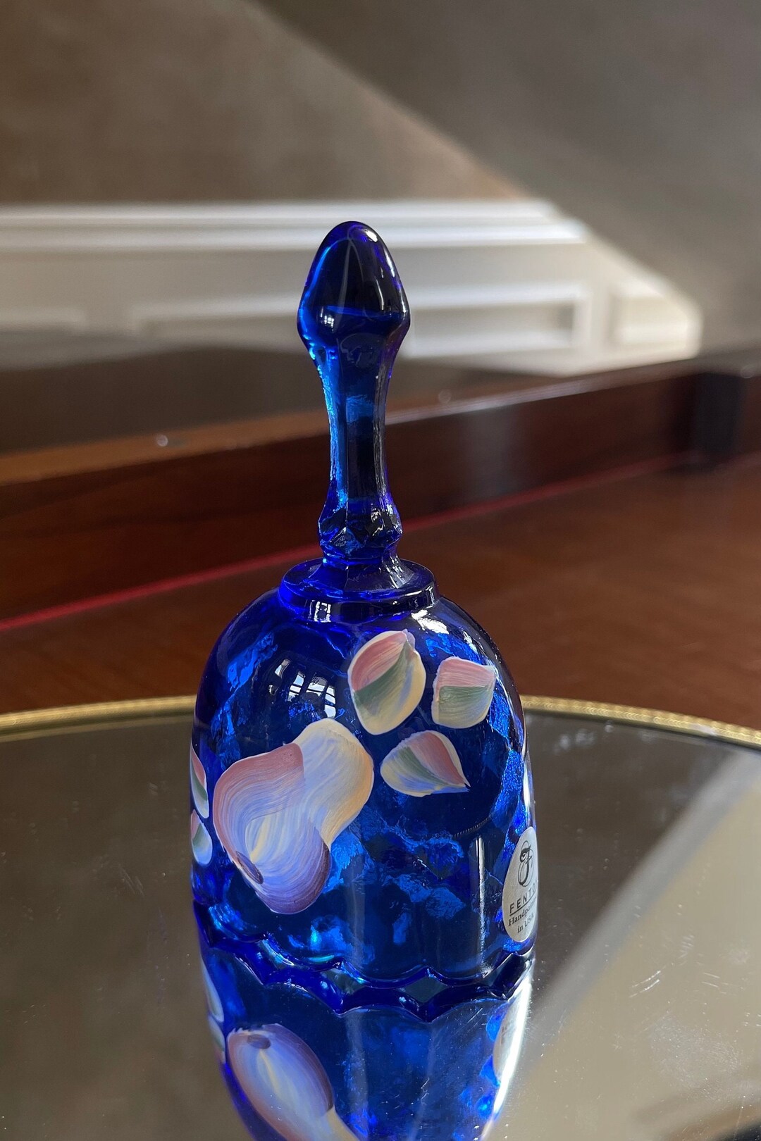 Hand Painted Cobalt Blue Fenton Glass Mini Hand Bell; Hand Painted ...