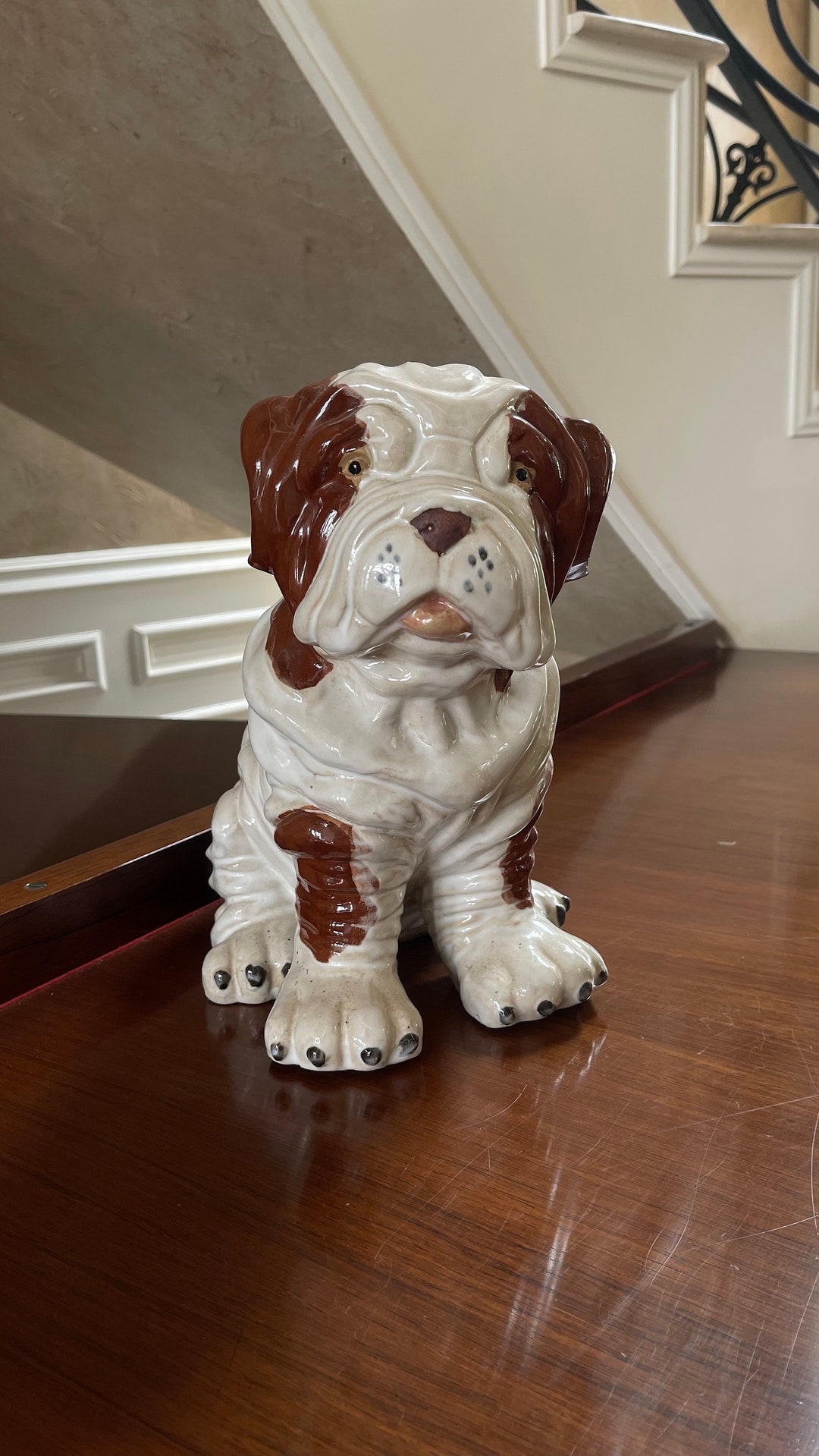 Vintage Pottery Bulldog Statue - Etsy