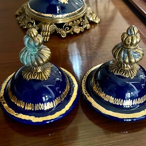Pair of Cobalt Blue Sevres Style Urns 25” Tall With Brass Rams Head ...