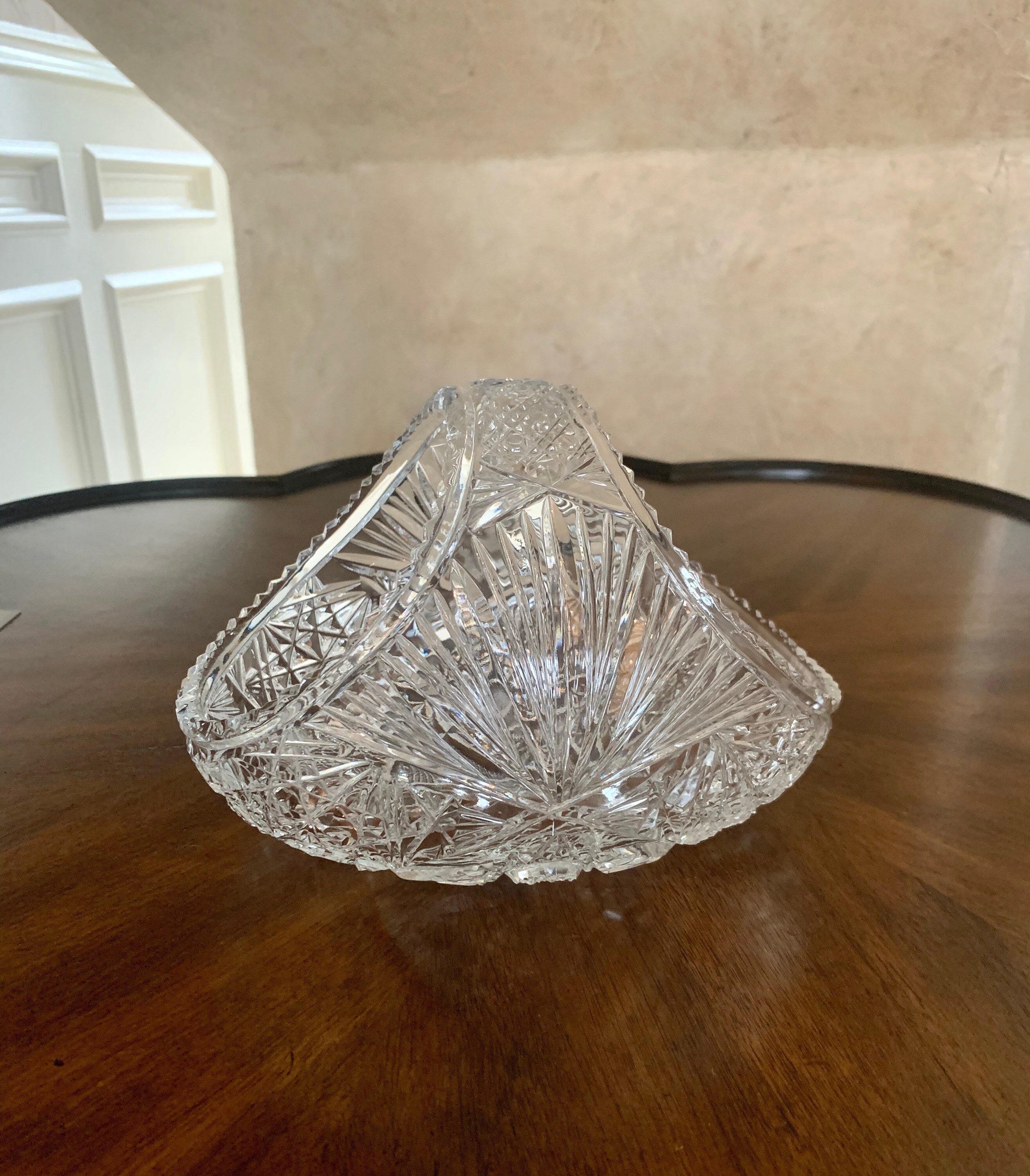 Large Vintage Hand Cut Lead Crystal Basket; Pinwheel Pattern Crystal ...