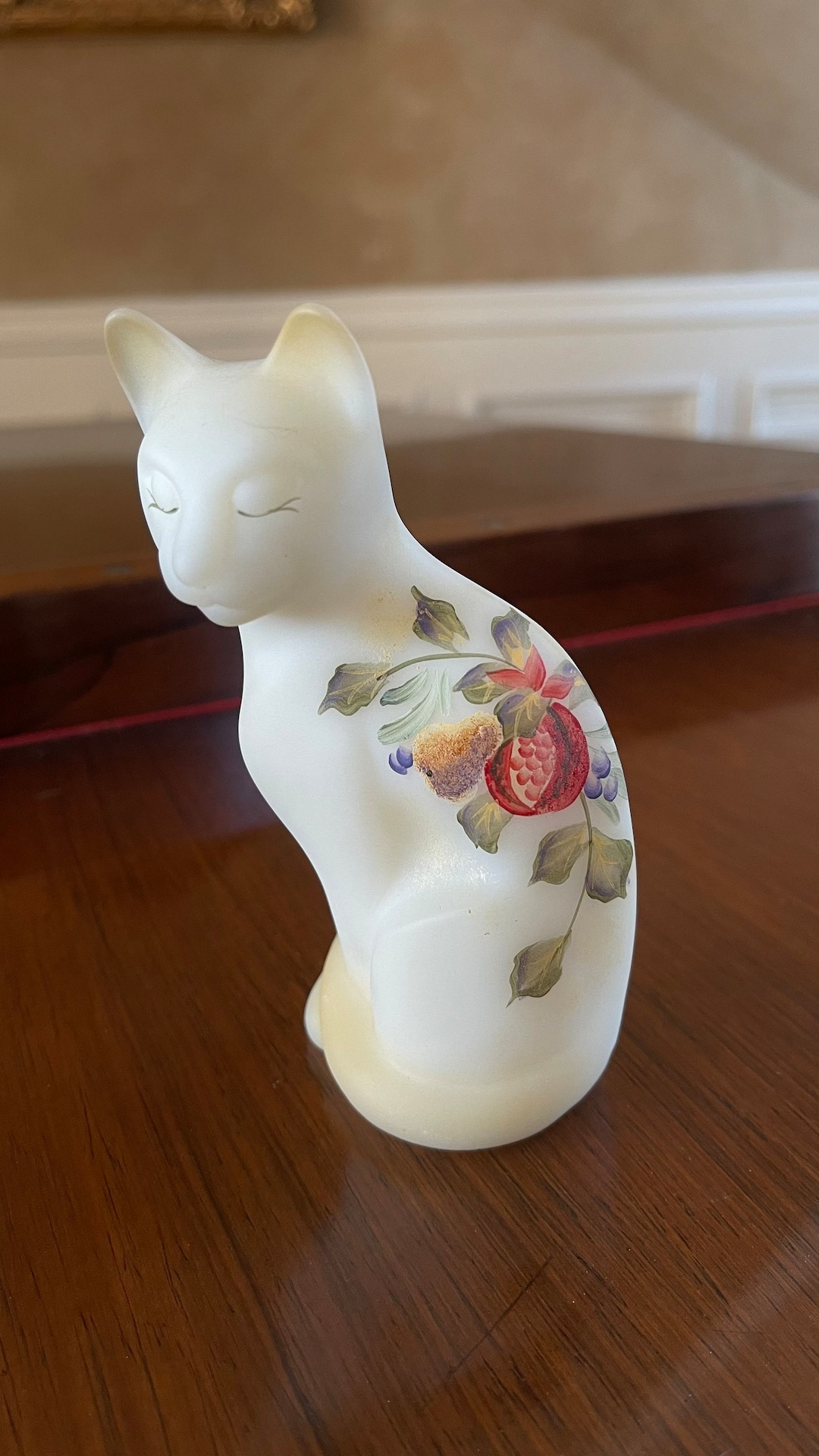 Fenton 95th Anniversary Satin Glass Tall Hand Painted Cat; Paperweight ...