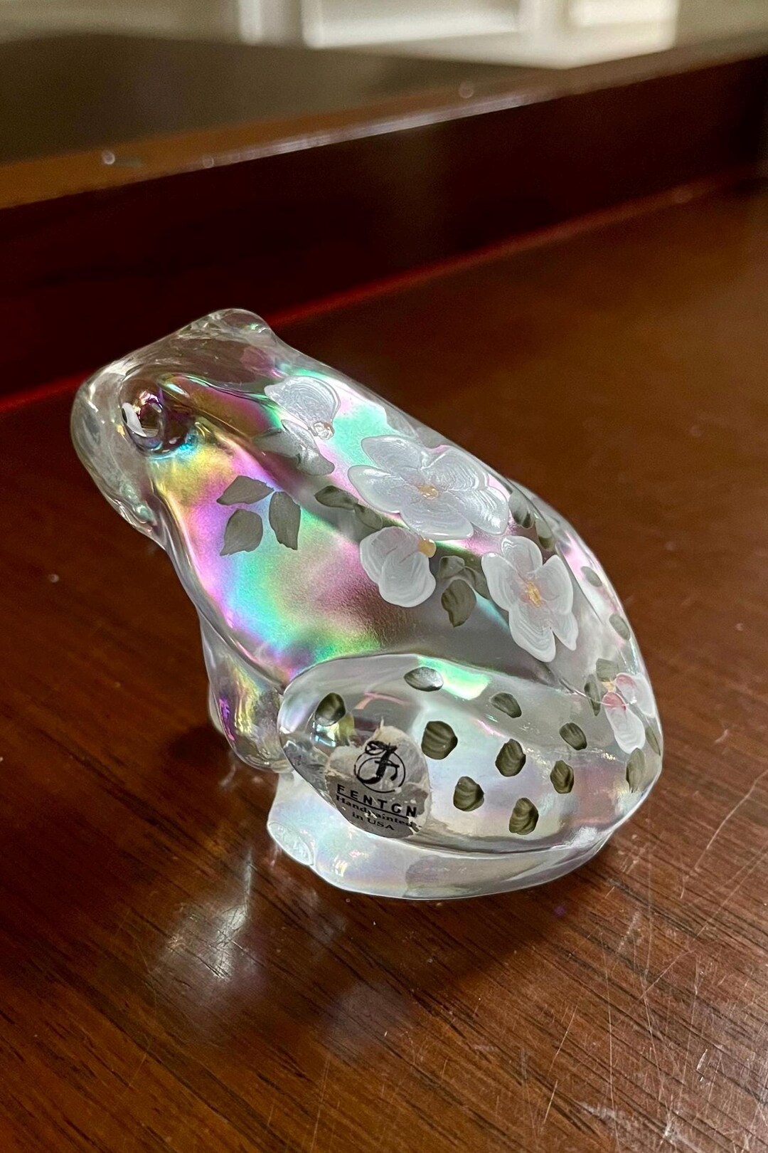Fenton Glass Iridescent Hand Painted Frog Figurine Paperweight; Vintage ...