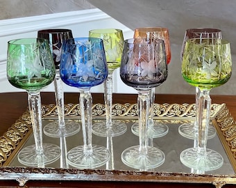 Set of 8 Hand Cut Dark Amethyst Color Cut to Clear Crystal Marsala ...