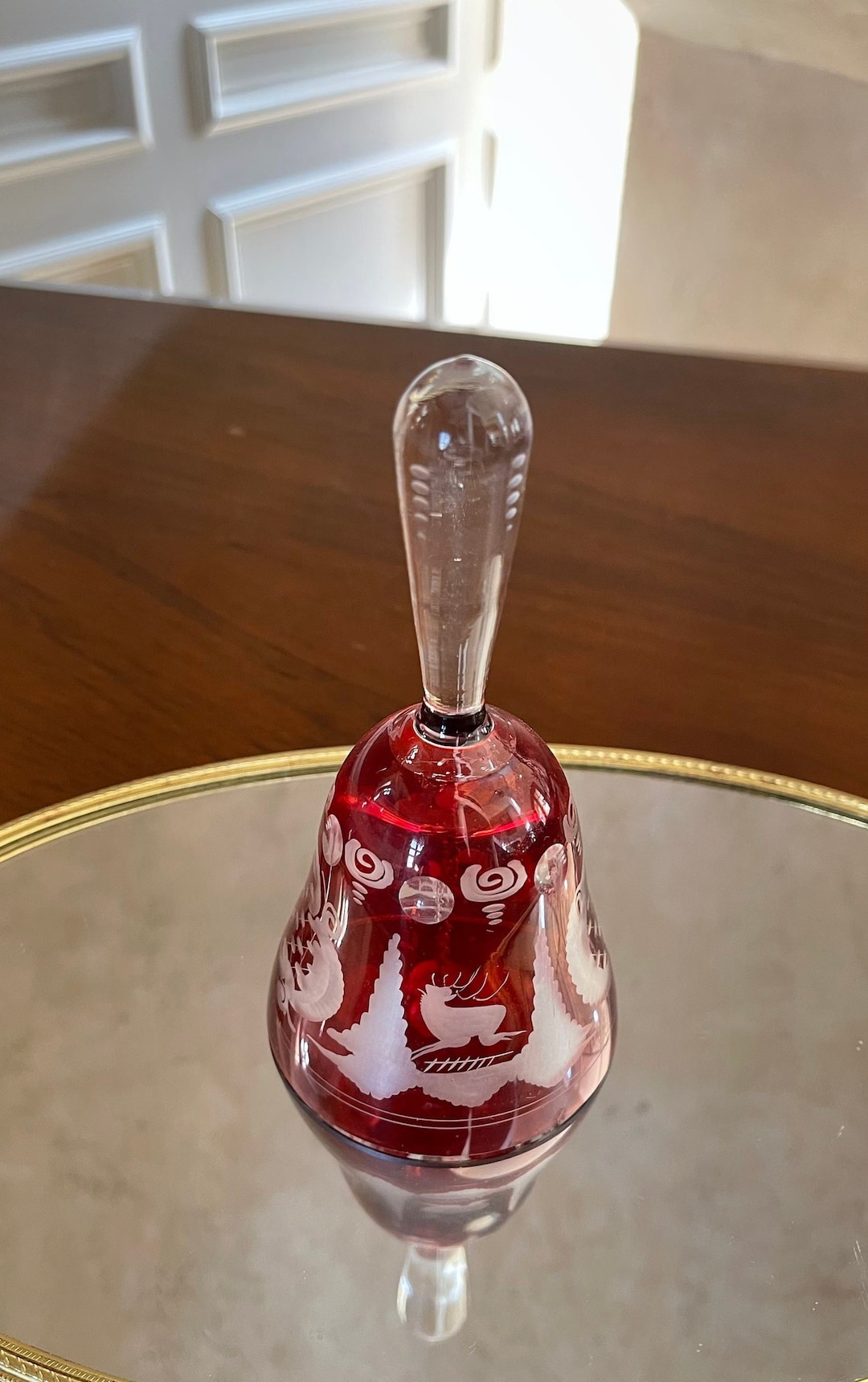 Bohemian Glass Bell Vintage Crystal Bell Ruby Red Bohemian Glass Hand ...