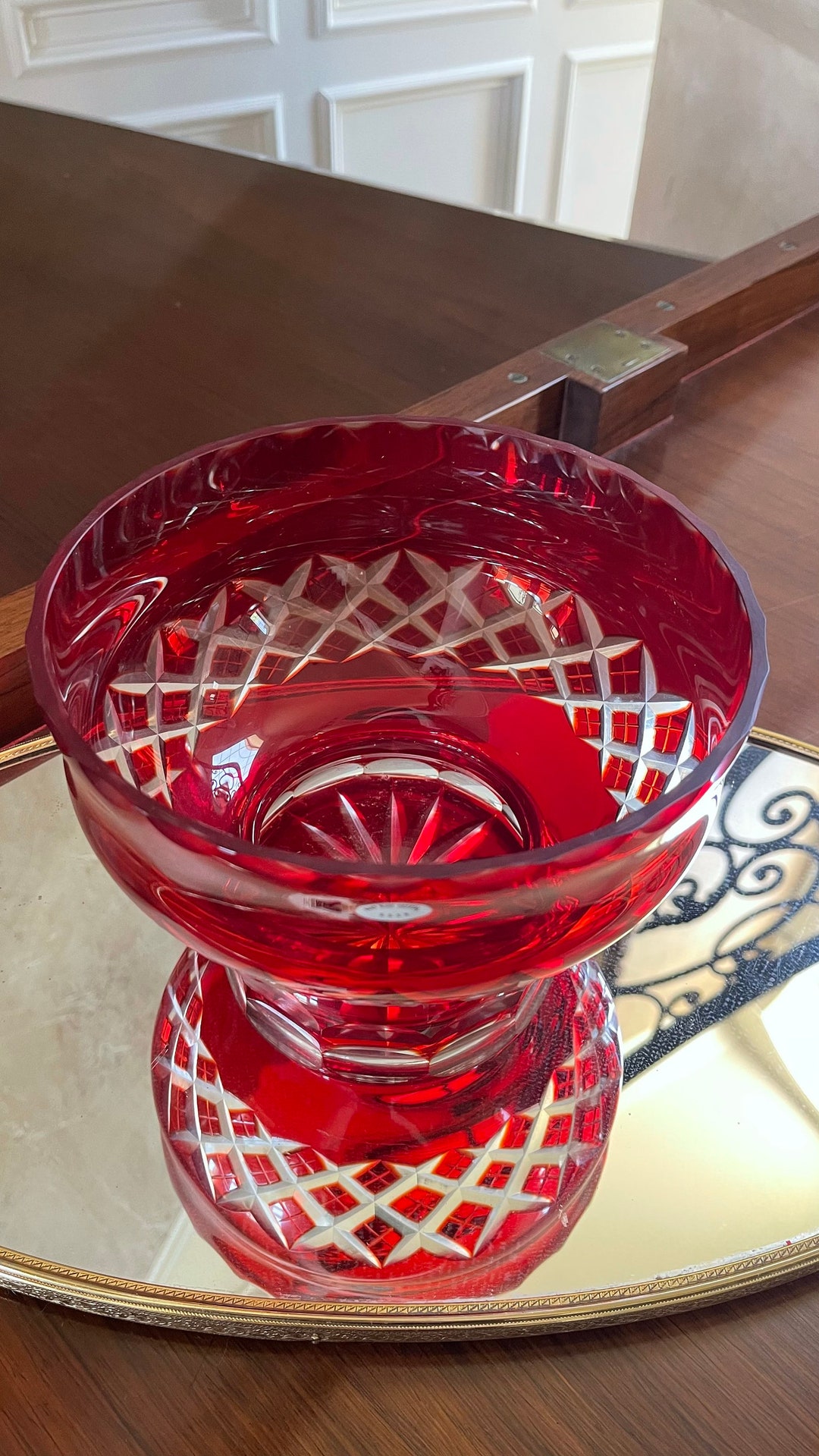 Hand Cut Red Crystal Cut to Clear Bowl Made in Russia - Etsy