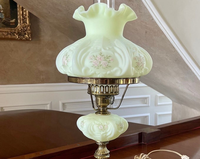 Fenton Satin Uranium Glass Handpainted Lamp; Fenton Art Glass Lamp - Etsy