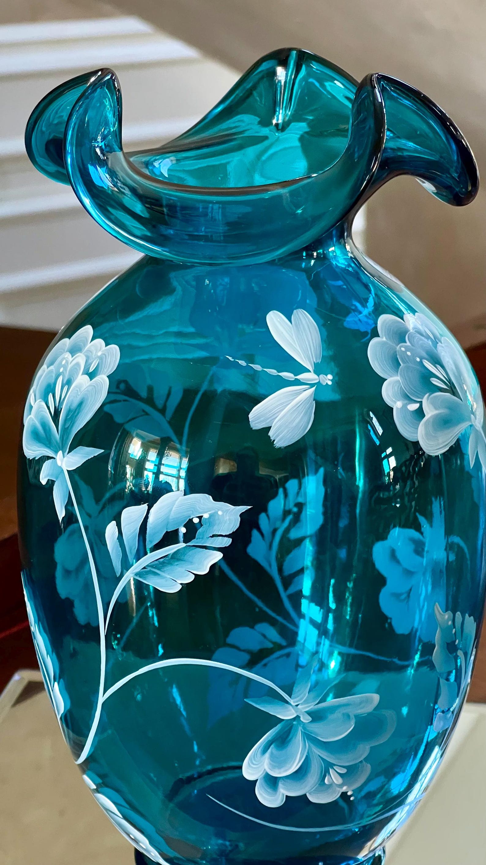 Bill Fenton Memorial Vase 1923-2002; Fenton Art Glass Turquoise Blue ...
