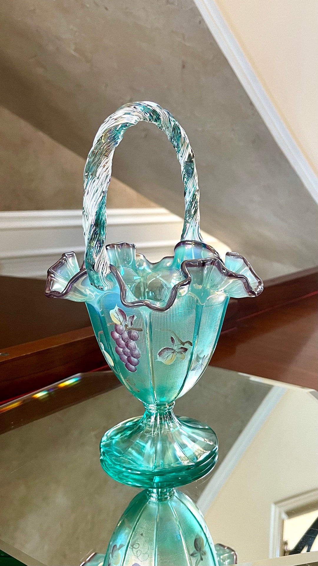 Fenton Glass Plum Crest 10.5” Hand Painted 1993 Limited Edition Basket ...