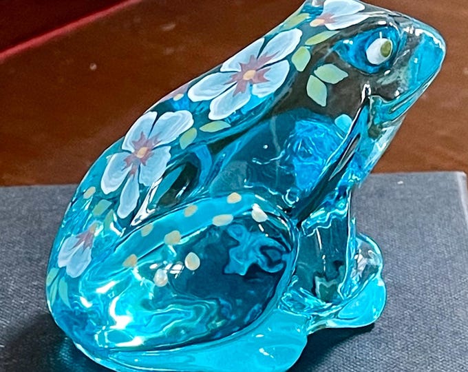 Fenton Glass Turquoise Blue Hand Painted Frog Figurine Paperweight ...