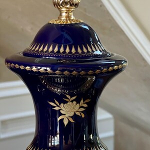 Cobalt Blue Sevres Style Urn 22” Tall With Brass Rams Head Ormolu ...