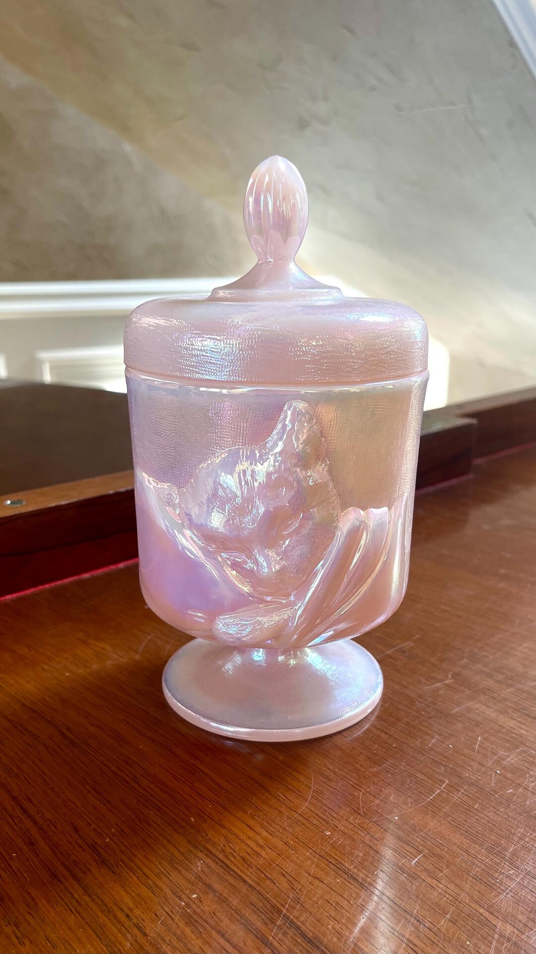 Fenton Pink Pearlescent “chessie” Cat Covered Candy Dish 1990 - Etsy