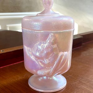 Fenton Pink Pearlescent “chessie” Cat Covered Candy Dish 1990 - Etsy
