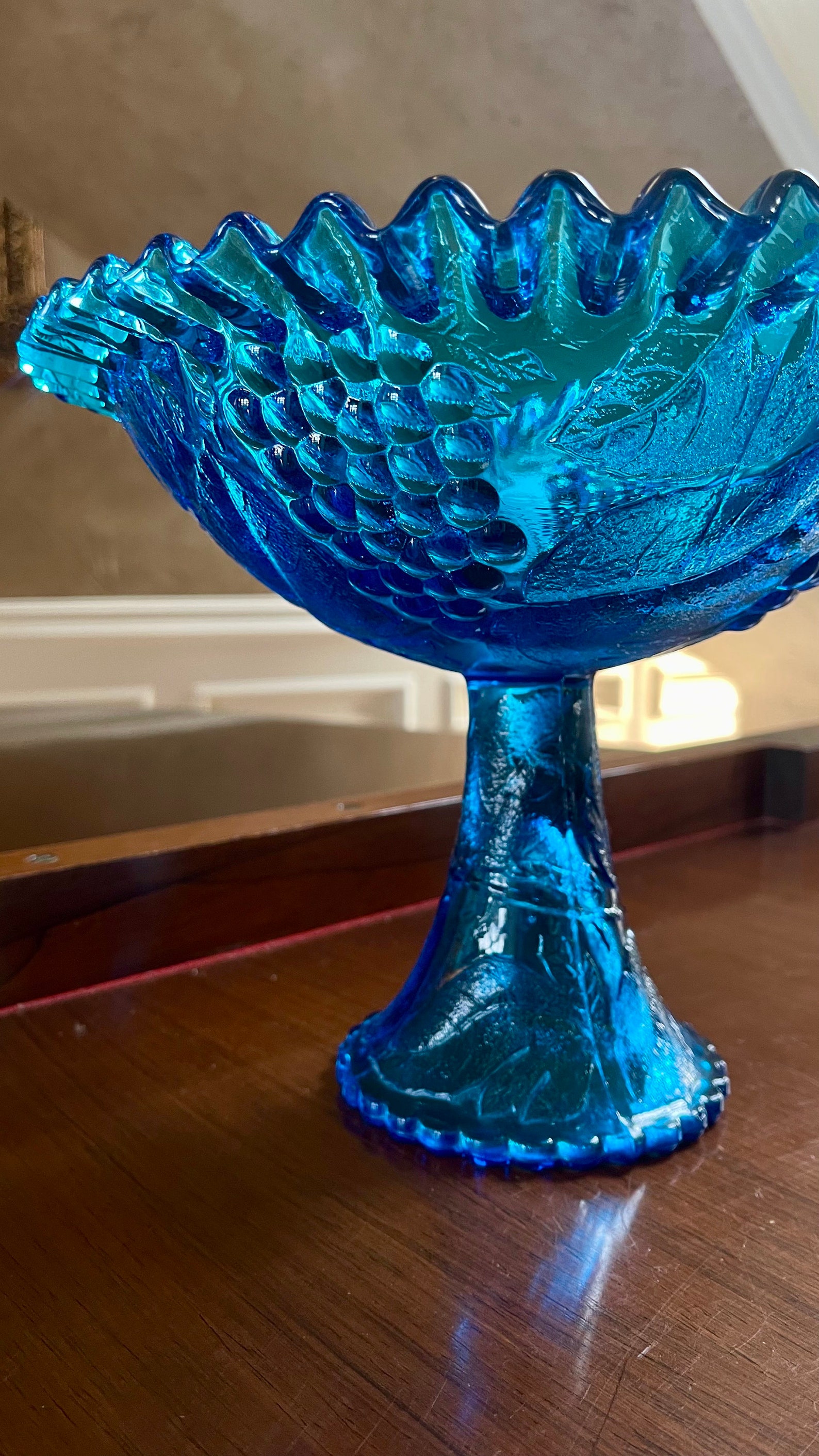 Vintage MCM Large 1960’s Aqua Blue Glass Centerpiece; Mid Century ...