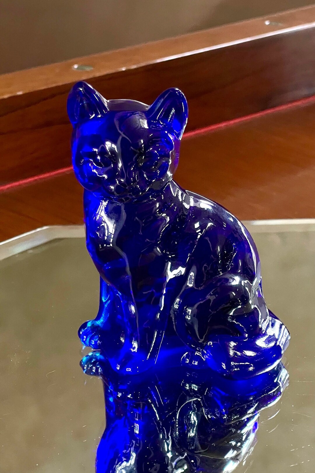 Fenton Glass Cobalt Blue Cat Figurine Paperweight Vintage Fenton Glass ...