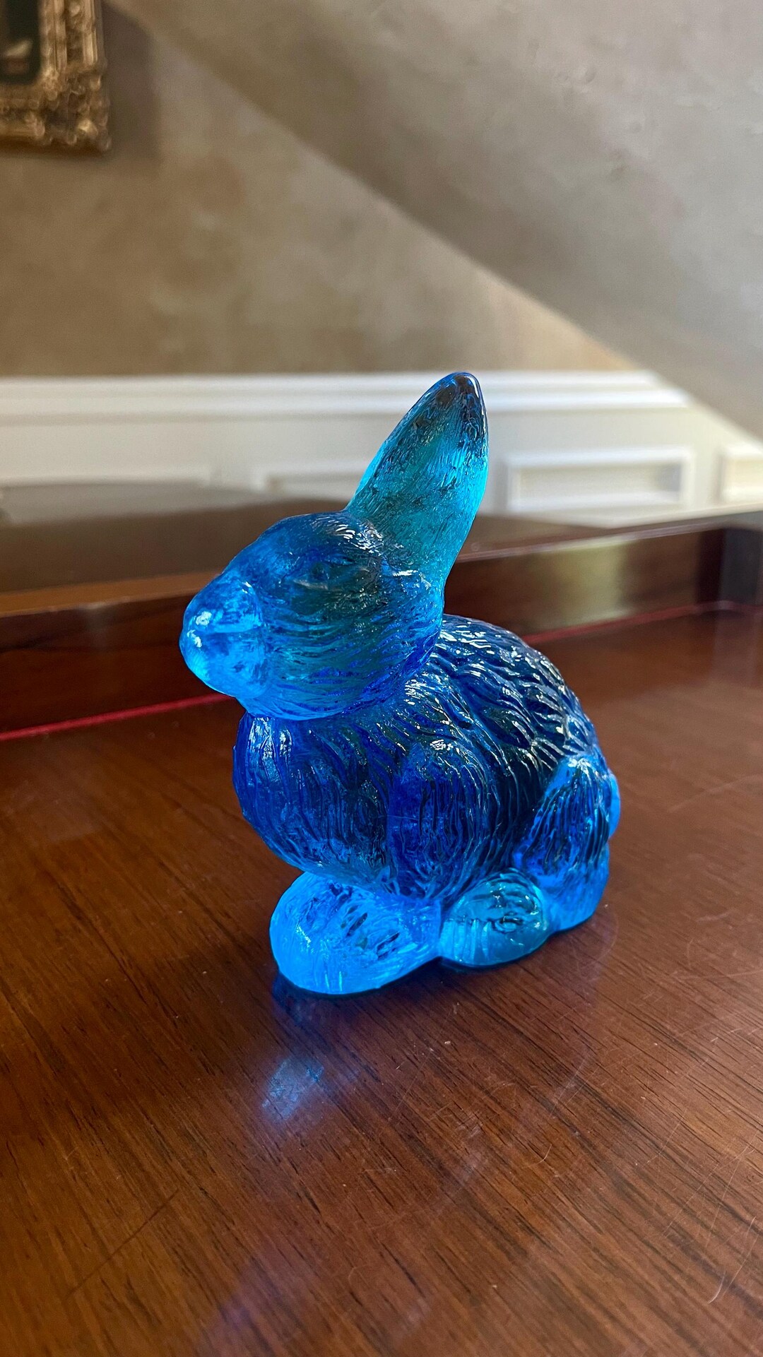 Mosser Glass 5” Aqua Blue Rabbit Figurine Paperweight; Vintage Mosser ...