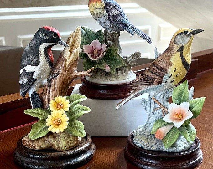Set of 3 Andrea by Sadek Hand Painted Bisque Bird Figurines; Parula ...