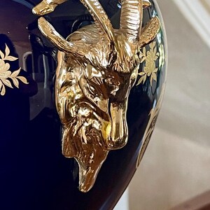 Cobalt Blue Sevres Style Urn 22” Tall With Brass Rams Head Ormolu ...