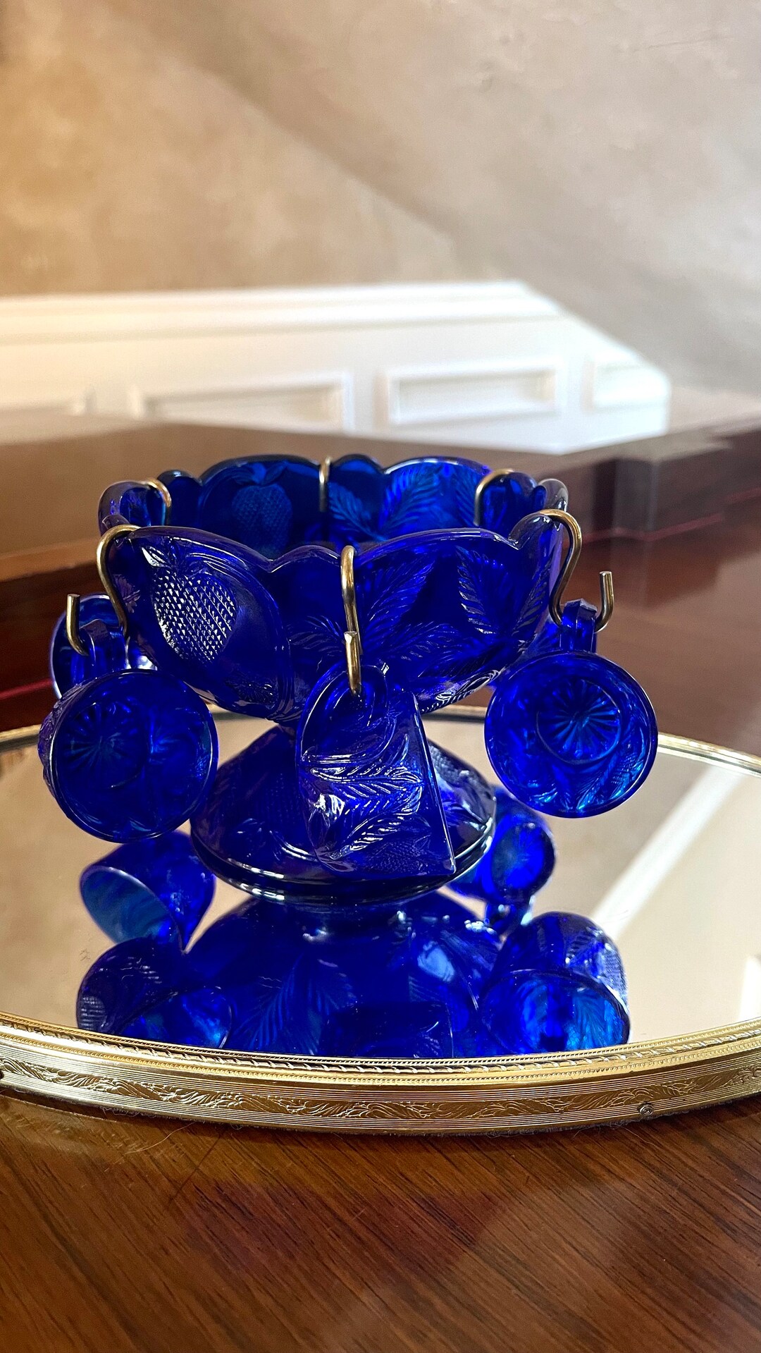 Vintage Cobalt Blue Glass Mini Punch Bowl and 6 Cups Set - Etsy