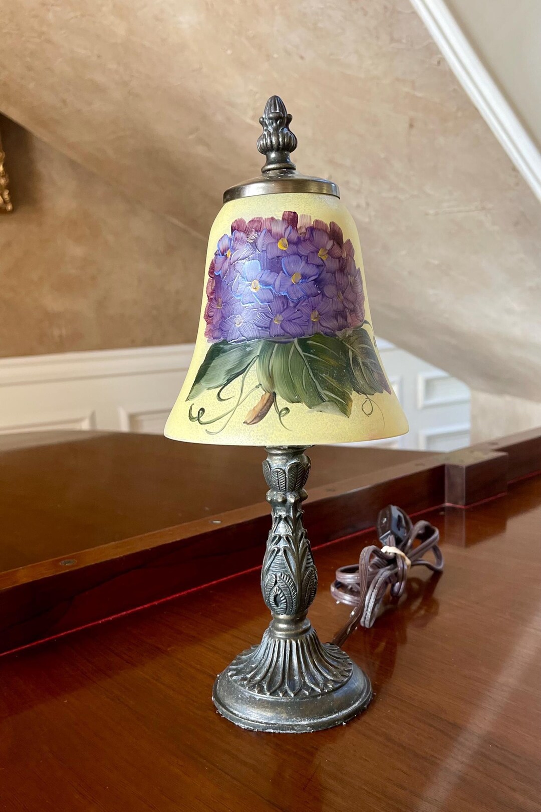 Hand Painted Hydrangeas Lamp With A Metal Bronze Finish Base - Etsy