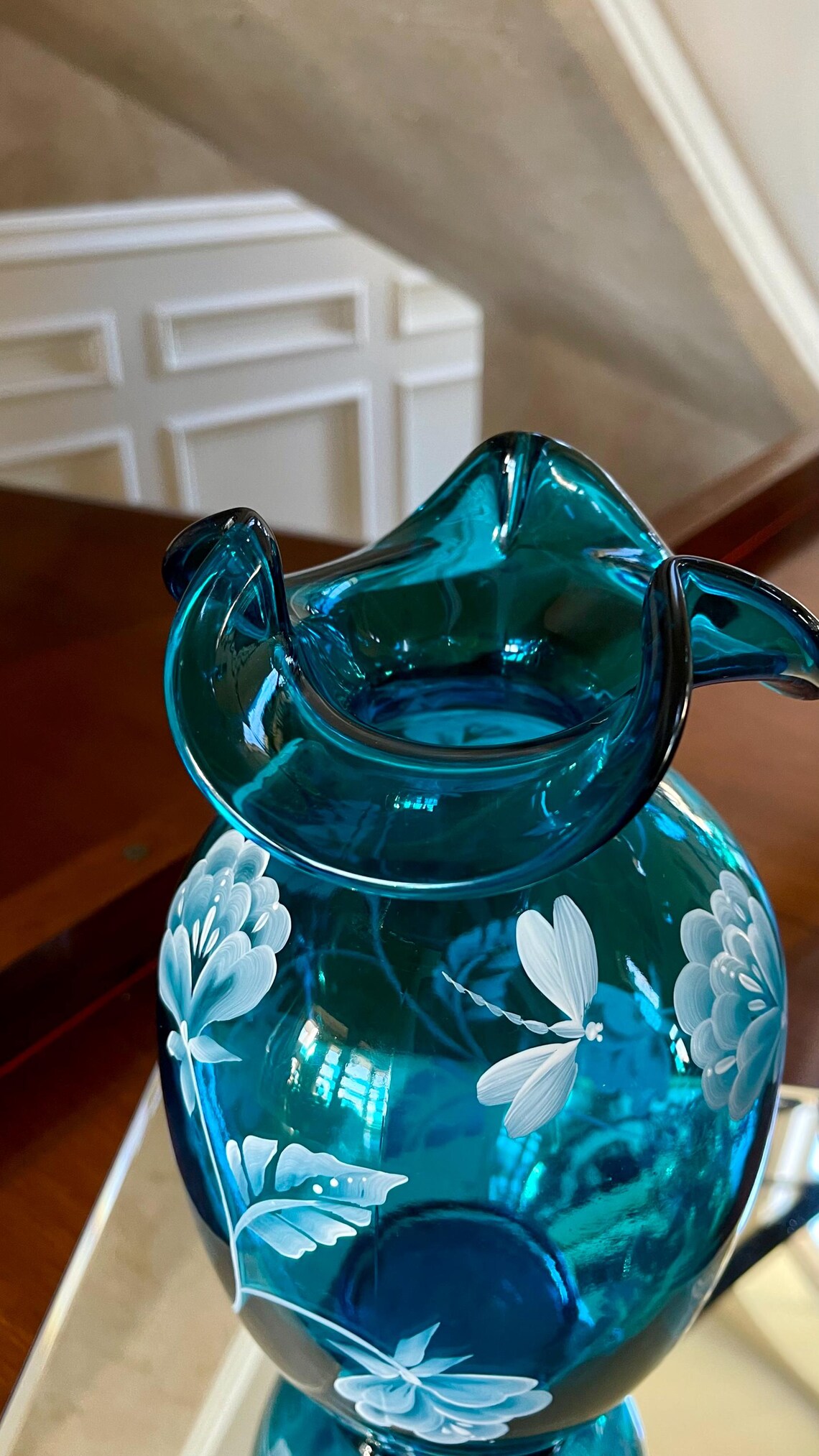 Bill Fenton Memorial Vase 1923-2002; Fenton Art Glass Turquoise Blue ...