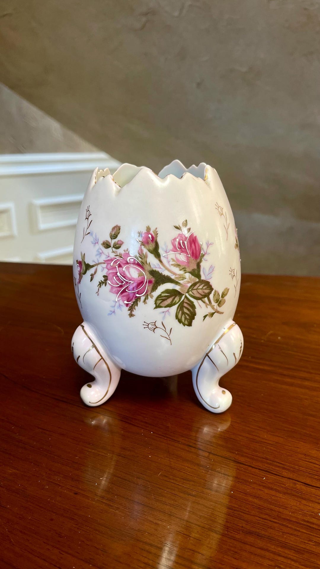 Napco Ceramics 1960’s Pale Pink 6” Egg Vase With Pink Roses - Etsy