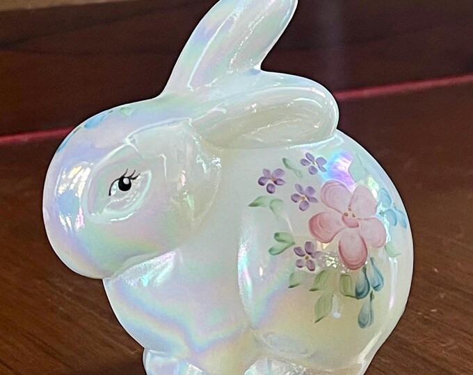 Fenton Glass Iridescent Hand Painted Chubby Bunny Rabbit Figurine ...