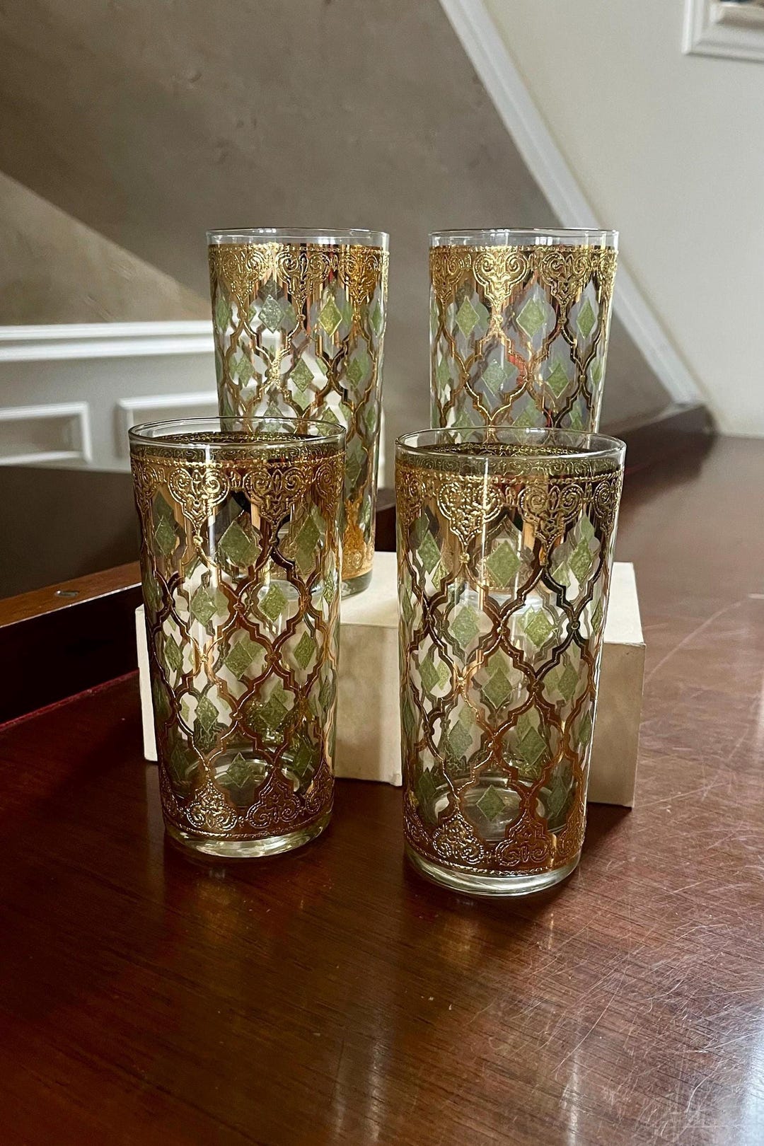 Vintage Culver 4 Pc. Set Gold Valencia Highball Glasses; Mid Century ...