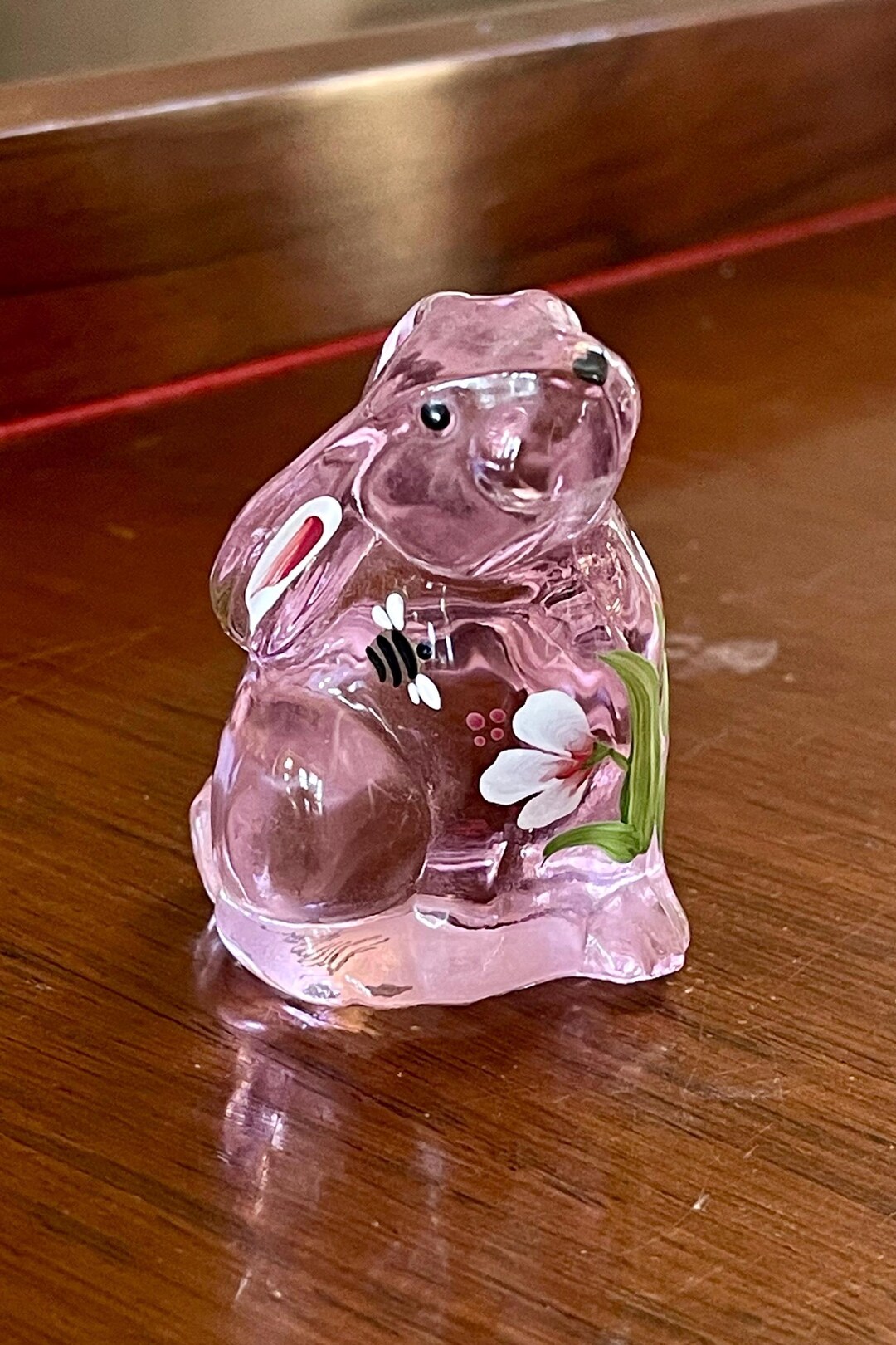 Fenton “hugs for You” Pink Glass Hand Painted Bunny Rabbit Figurine ...