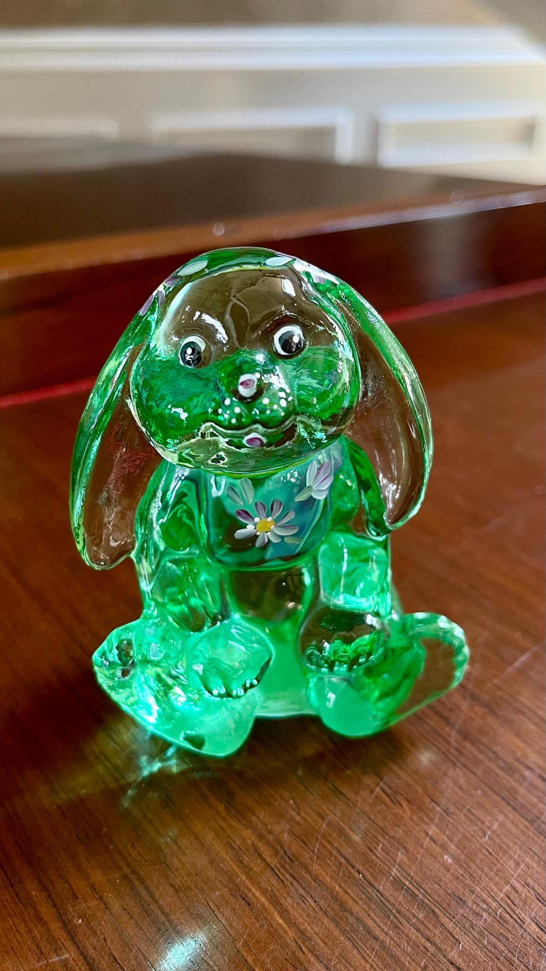 Fenton Glass Hand Painted Lop Ear Bunny Rabbit Figurine Paperweight ...