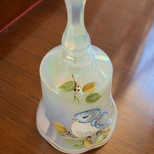 Fenton Glass French Opalescent Hand Painted Blue Bird Bell; Rare Fenton ...