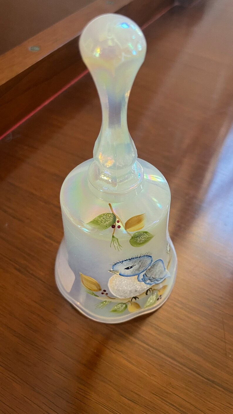 Fenton Glass French Opalescent Hand Painted Blue Bird Bell; Rare Fenton ...