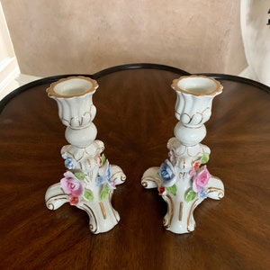 Pair of 8” Dresden Style Candleholders; Pair Capodimonte Style 8 ...