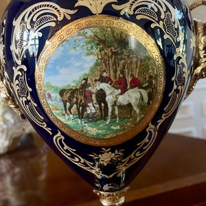 Cobalt Blue Sevres Style Urn 22” Tall With Brass Rams Head Ormolu ...