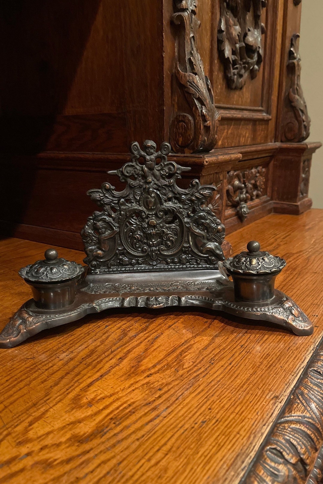 Vintage Ornate Desk Inkwell Letter Rack; Desk Top Decor - Etsy