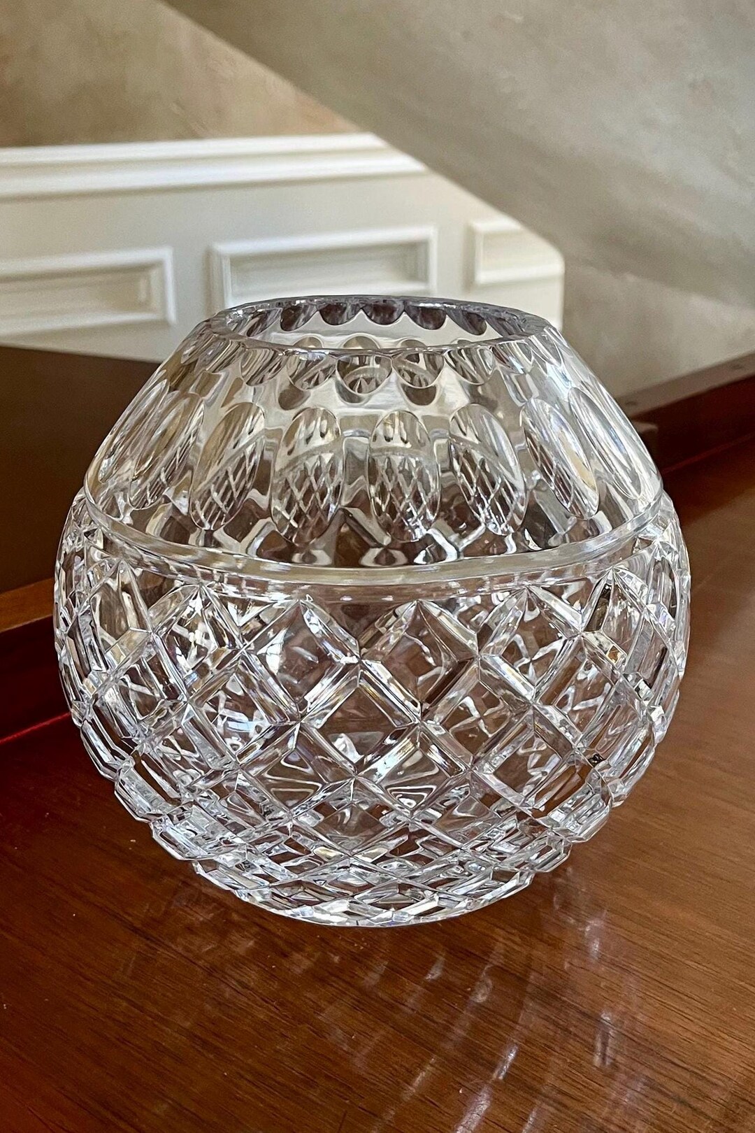 Large Hand Cut Lead Crystal Rose Bowl; Crystal Candleholder; Crystal ...