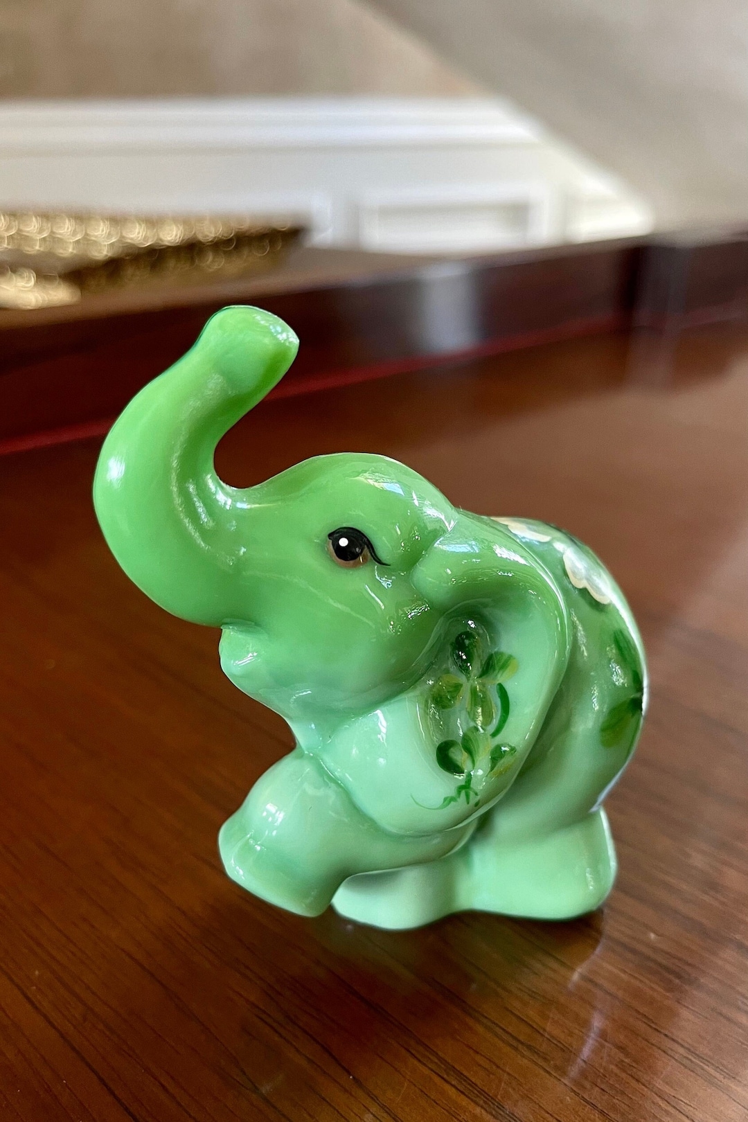 Fenton Glass Hand Painted Lucky Elephant; Fenton Glass Elephant Trunk ...