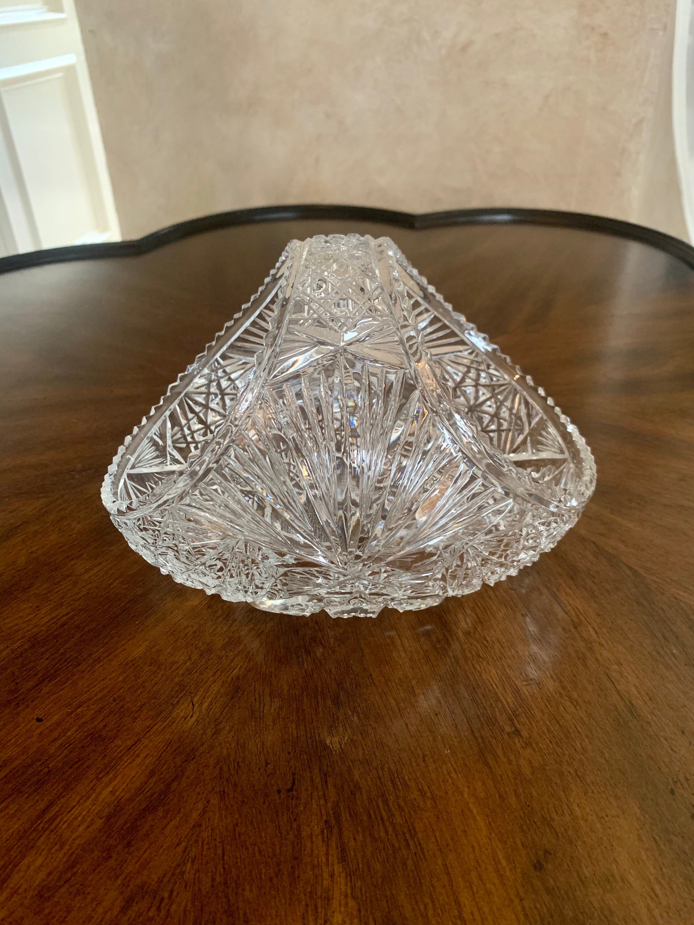 Large Vintage Hand Cut Lead Crystal Basket; Pinwheel Pattern Crystal ...