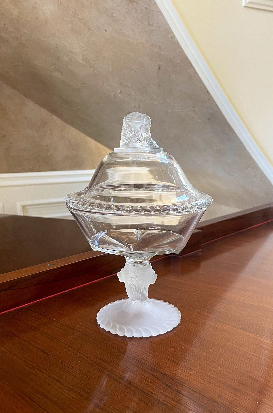 Antique Gillinder and Sons 13” Frosted Lion Candy Dish; Early American ...