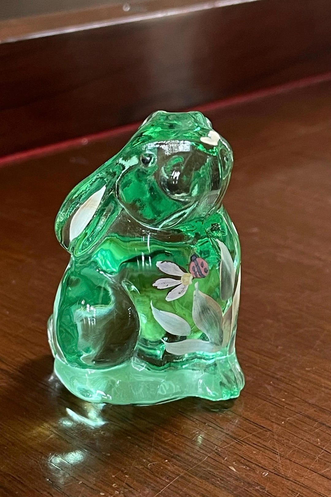 Fenton Glass Hand Painted Lady Bug Bunny Rabbit Figurine Paperweight ...