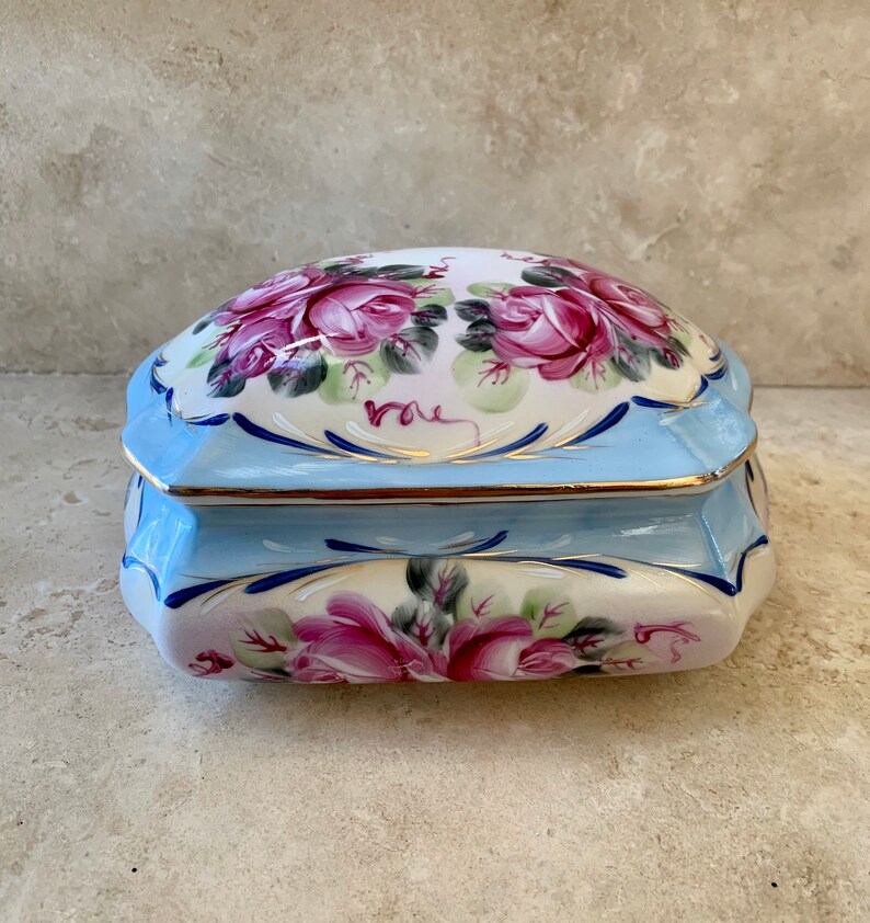 Hand Painted Porcelain Jewelry Box Victorian Style Powder Box | Etsy