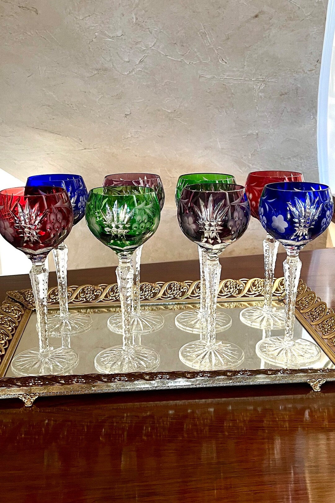 Set of 8 Ajka Marisa Color Cut to Clear Crystal 8 1/4” Wine Hock Glass ...