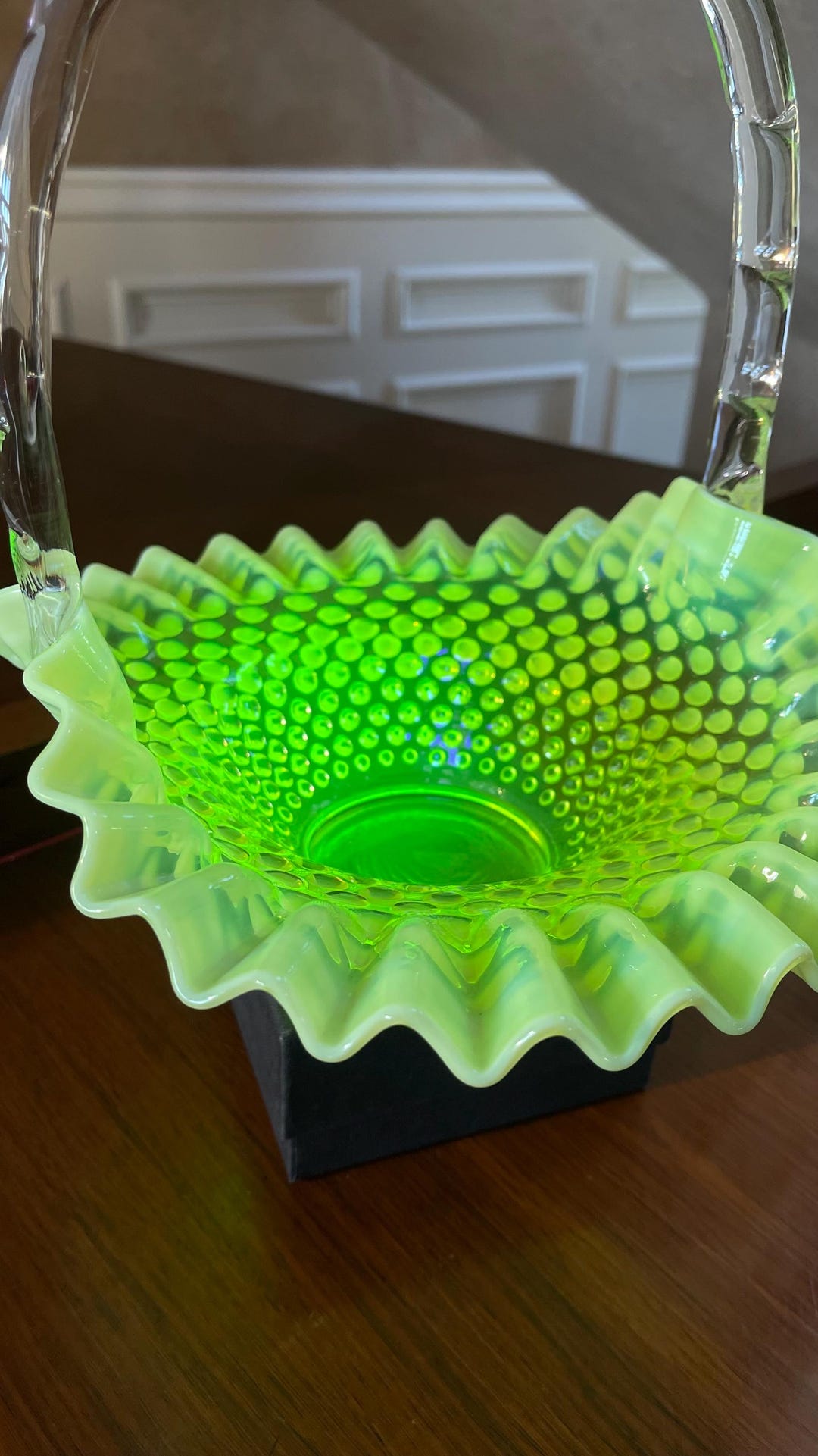 Fenton Uranium Glass Large Hobnail Basket; Fenton Vaseline Glass ...