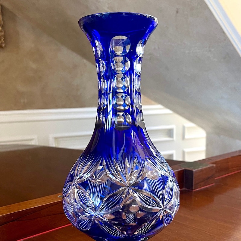 Cobalt Blue Crystal Vase - Etsy