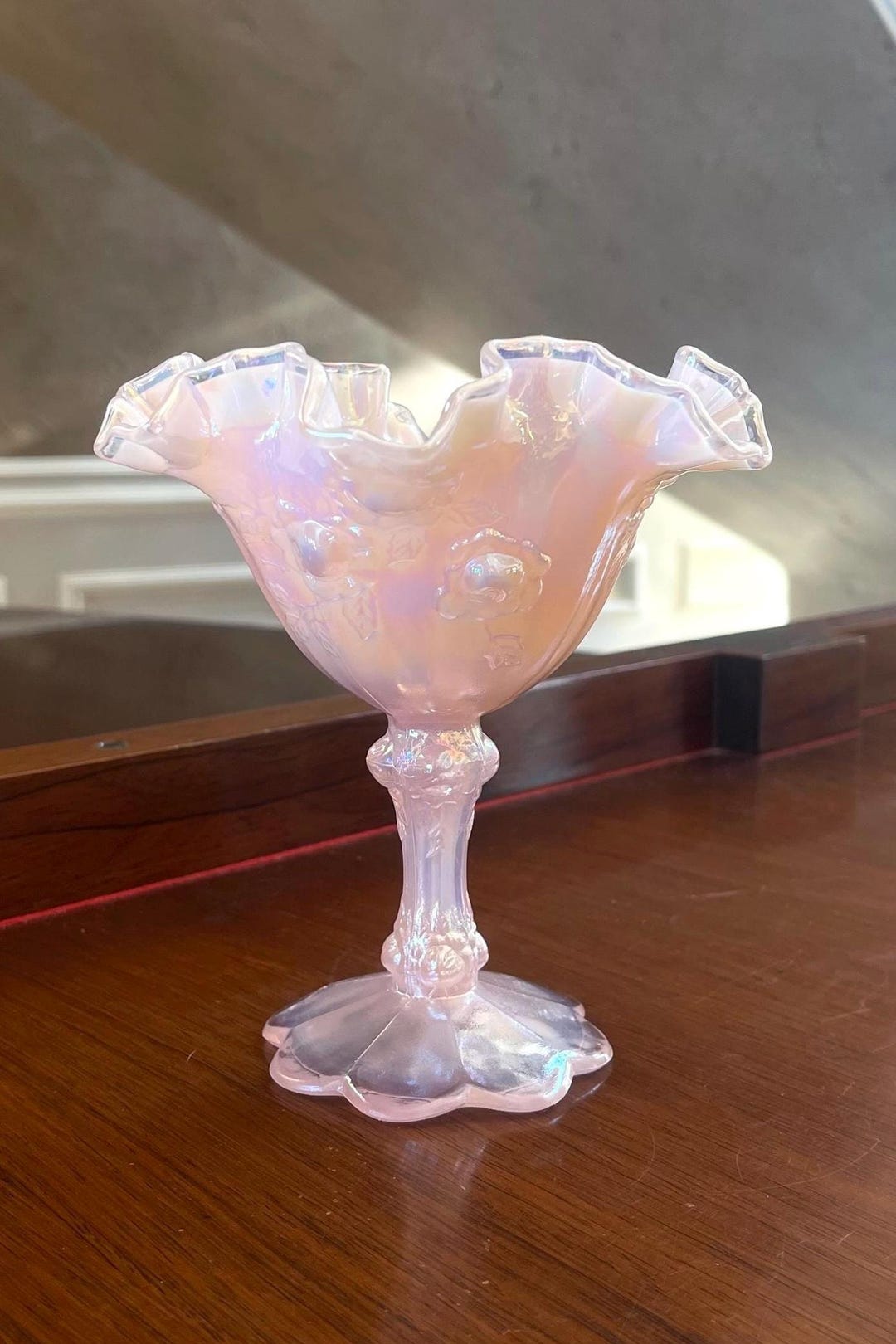 Vintage Fenton Glass Cabbage Rose Pink Iridescent Compote - Etsy