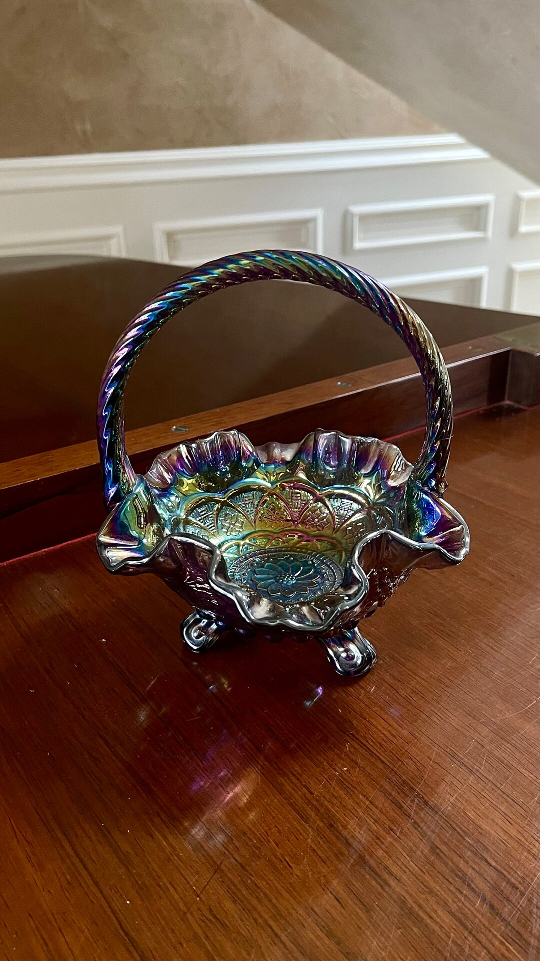Fenton Plum Carnival Glass Basket With Ruffled Edge - Etsy
