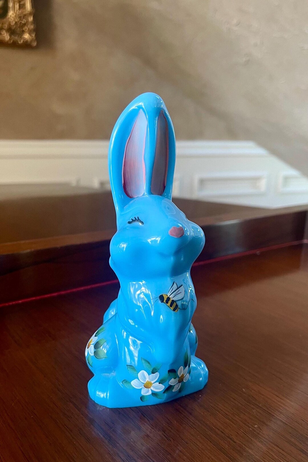 Mosser Glass Hand Painted Bumble Bee Thumper Bunny Rabbit Figurine ...