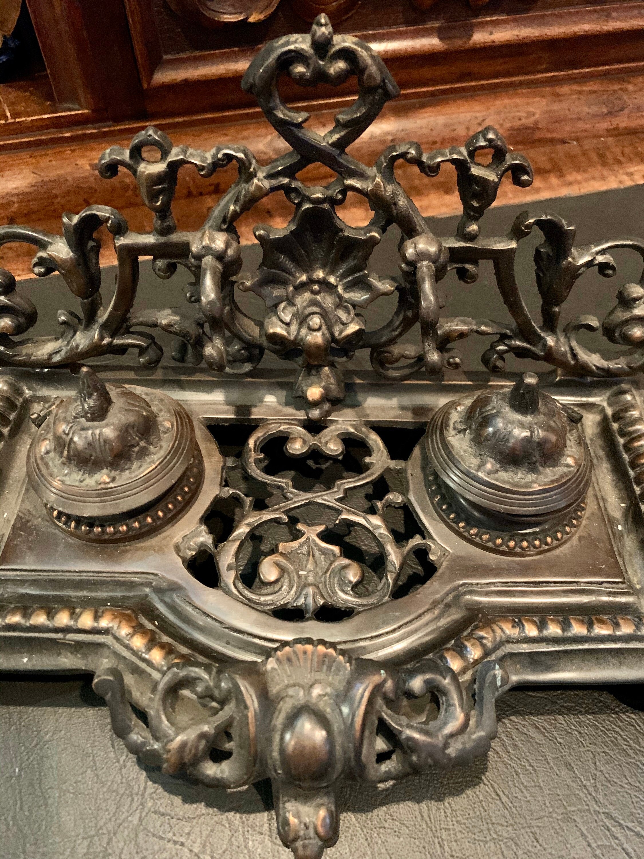 Vintage Ornate Desk Inkwell Letter Rack Desk Top Decor - Etsy