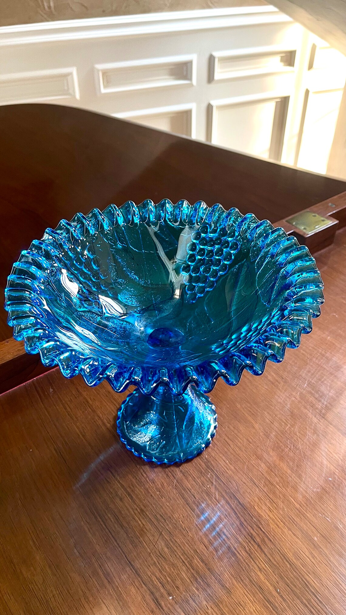 Vintage MCM Large 1960’s Aqua Blue Glass Centerpiece; Mid Century ...