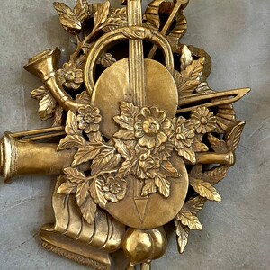 Ornate Large 20” Gold Gilded Carved Wooden Rococo Musical Instruments ...